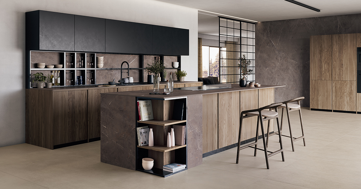 Precious Brown: large surface in marble look stoneware - Atlas Plan