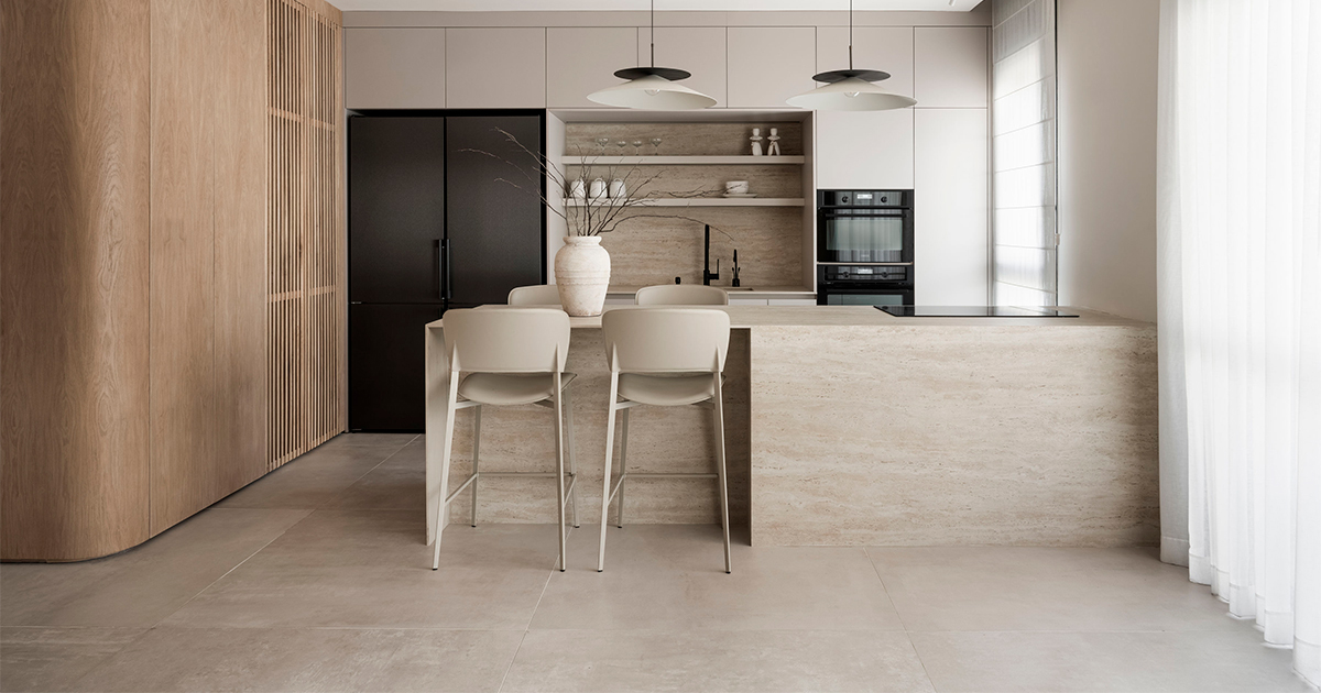 The natural elegance of the Travertine Sand marble effect - Atlas Plan